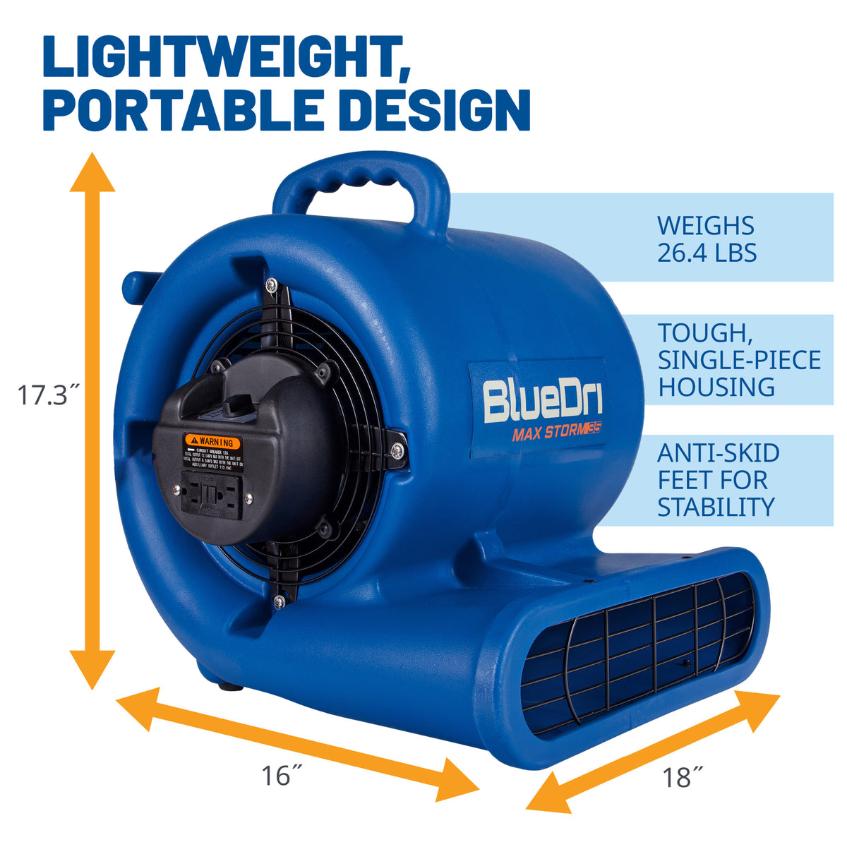 BlueDri BD-MS35 Max Storm 35 1/3 HP, 2900 CFM Mini Air Mover Blower Fa
